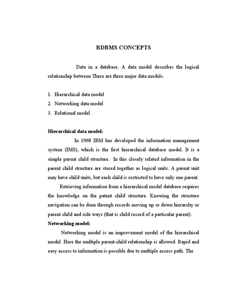 Rdbms Concepts: Hierarchical Data Model | PDF | Relational Database | Sql