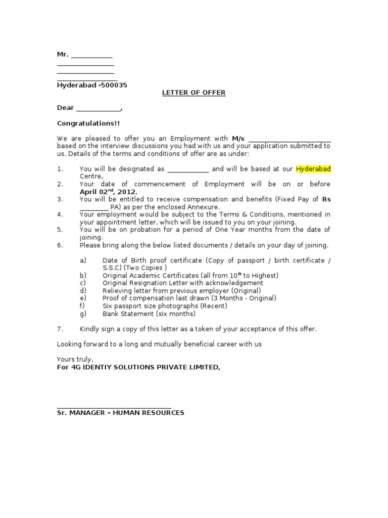 Sample Offer - Offer Letter | PDF | Employment | Salary