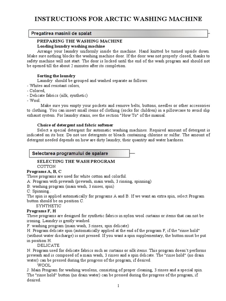 Arctic Washing Machine User Guide | PDF | Washing Machine | Laundry