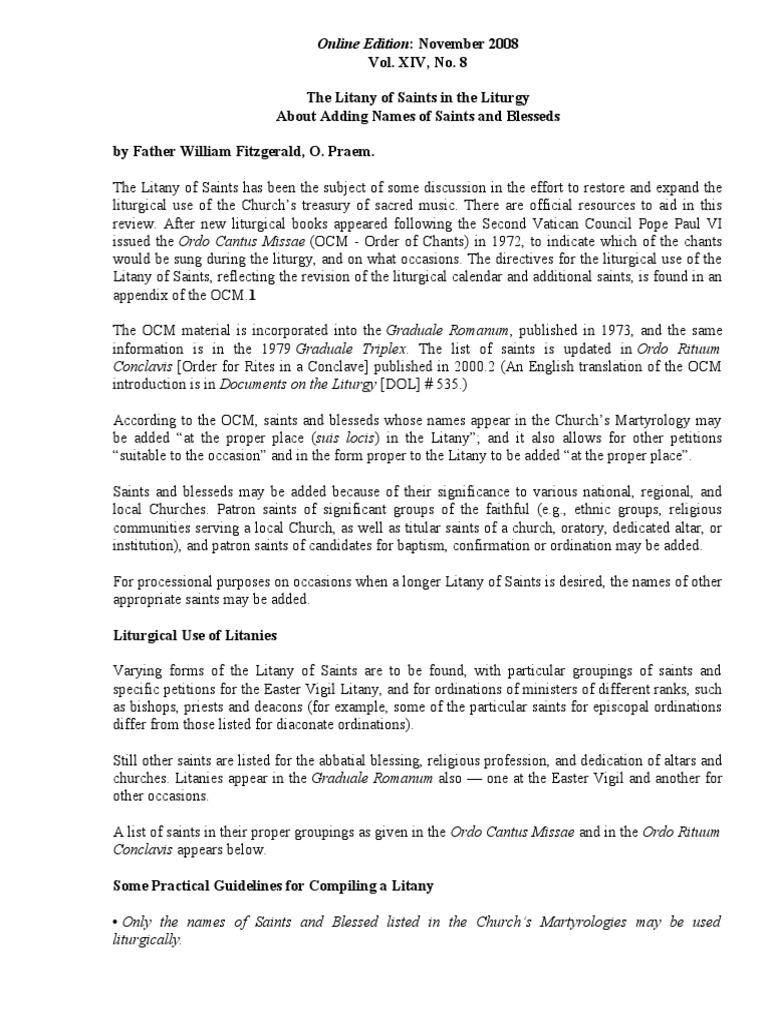 Litany of the Saints | Catholic Church | John The Baptist