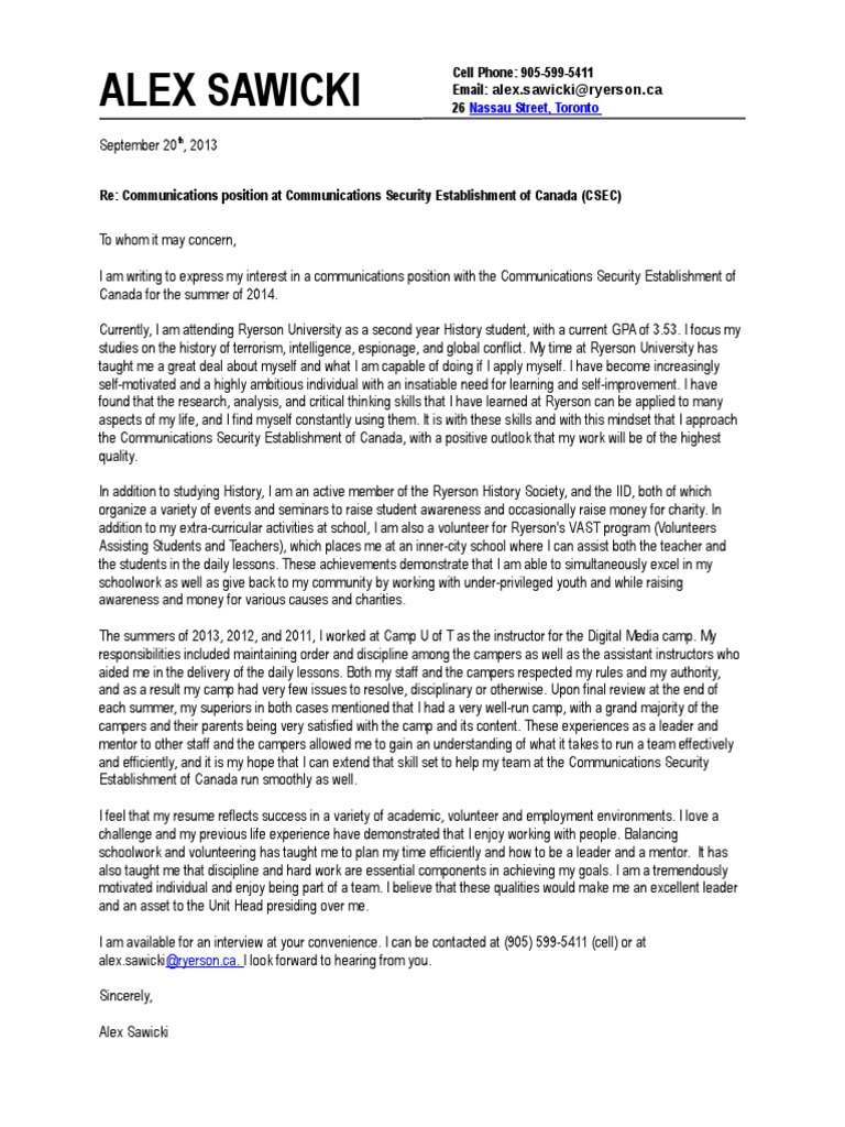 Cover Letter - CSEC | PDF | Camping | Teachers