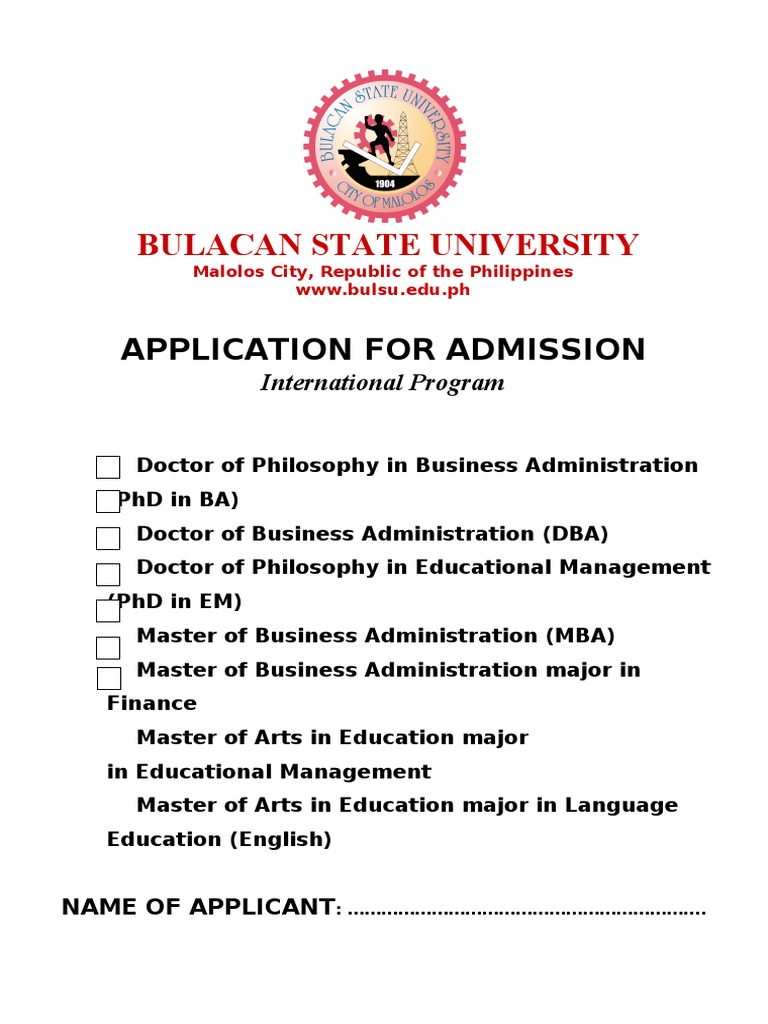 Bsu Application Form | PDF | Master Of Business Administration | Doctor ...