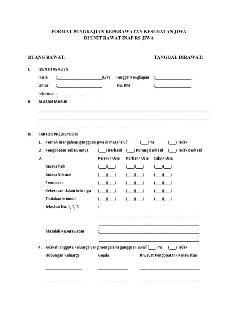 Format Pengkajian Keperawatan Kesehatan Jiwa | PDF