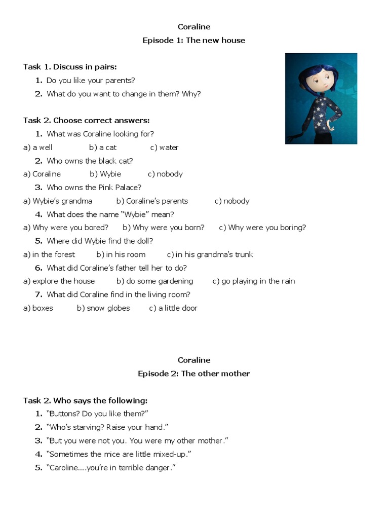 Coraline Exercises Comprehension | PDF | Leisure