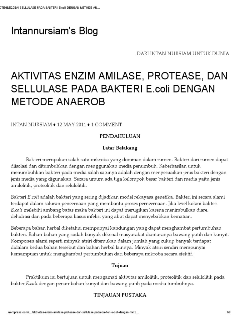 Aktivitas Enzim Amilase, Protease, Dan Sellulase Pada Bakteri e | PDF