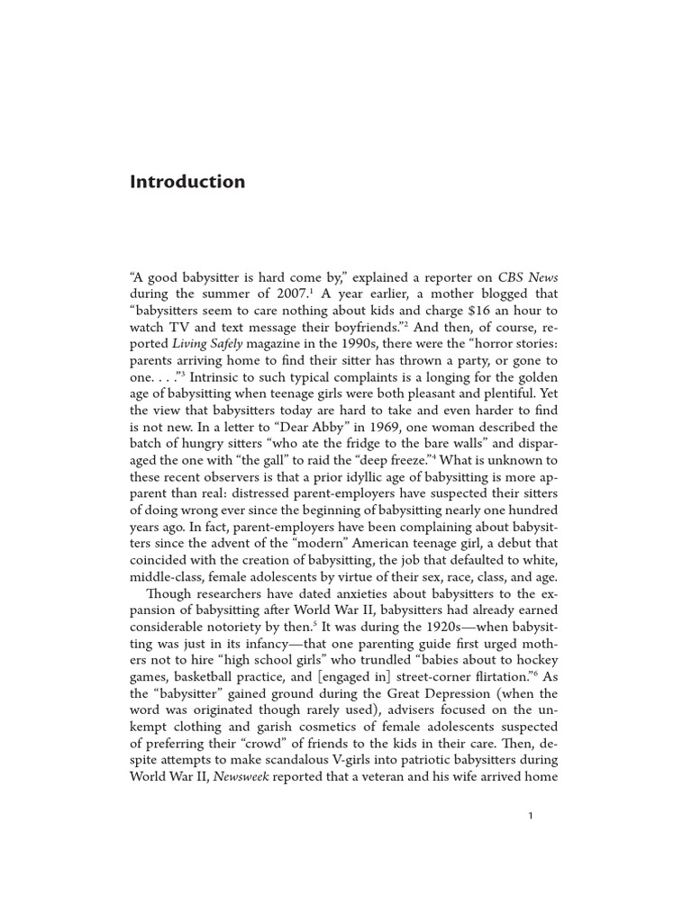 Introduction To The History of Babysitting | PDF | Babysitting ...