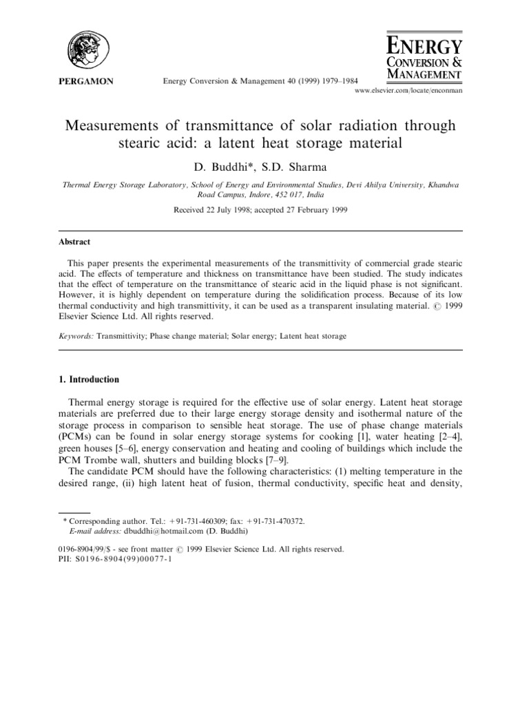 Measurements of Transmittance of Solar Radiation Through Stearic Acid A ...