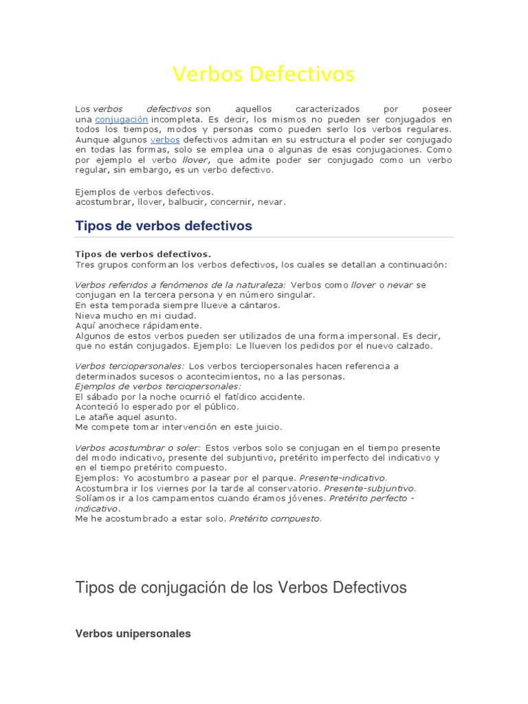 Verbos Defectivos | PDF | Verbo | Conjugación gramatical