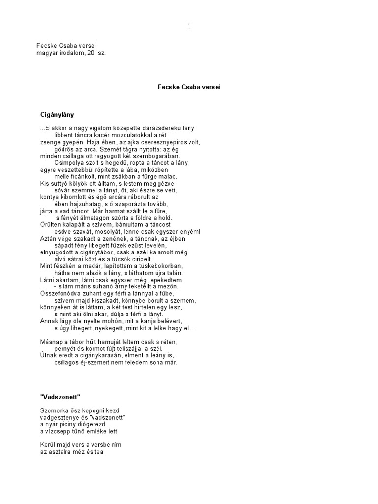 Fecske Csaba Versei | PDF