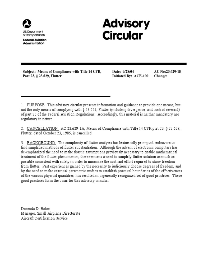 AC 23-629-1b Means of Compliance With Title 14 CFR, Part 23, 23.629, Flutter | PDF | Flight ...