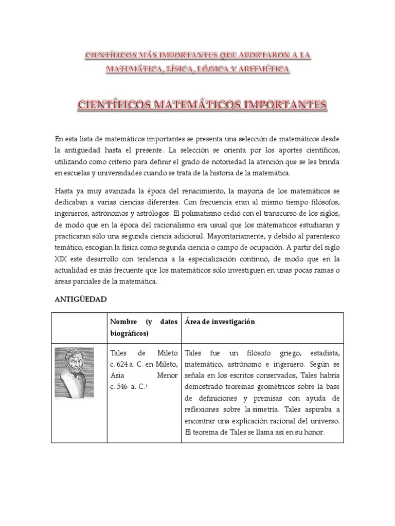 Científicos Matemáticos Importantes | PDF | premio Nobel | Cálculo