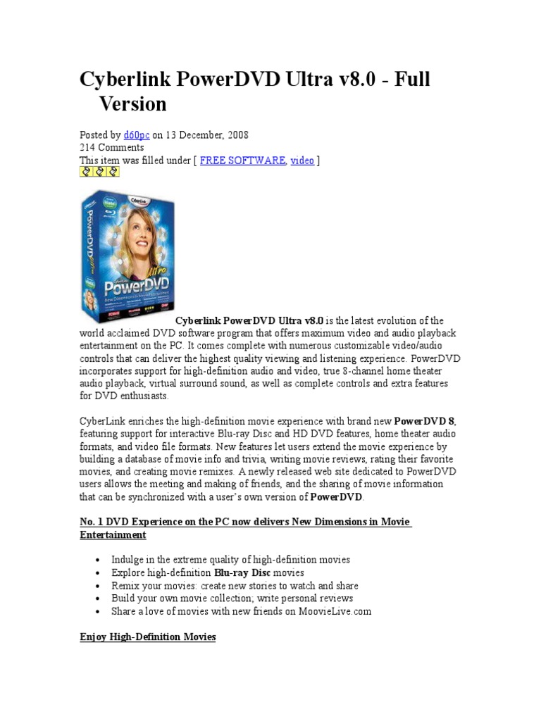 Cyberlink PowerDVD Ultra v8 | PDF | Blu Ray | High Definition Television