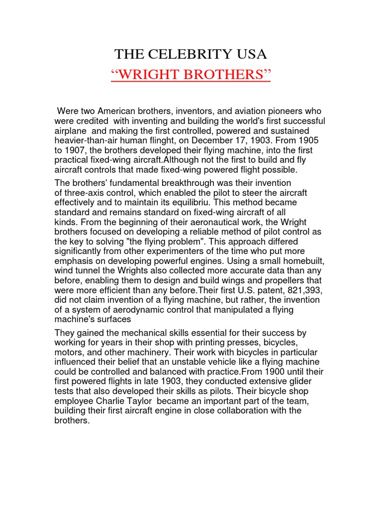 "Wright Brothers": The Celebrity Usa | PDF | Travel | Young Adult