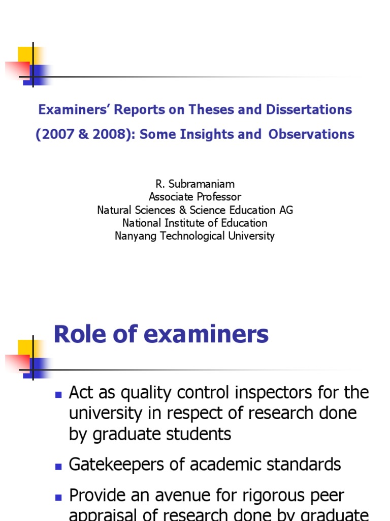 Examiners’ Reports on Theses and Dissertations | Thesis | Graduate School
