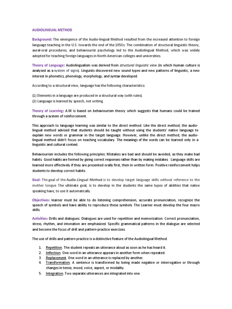 Audiolingual Method | PDF | Second Language | Learning