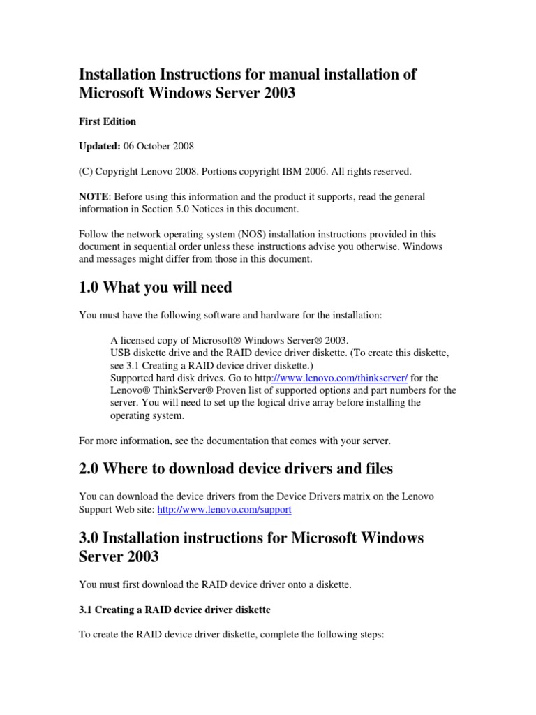 Installation Instructions For Manual Installation of Microsoft Windows ...