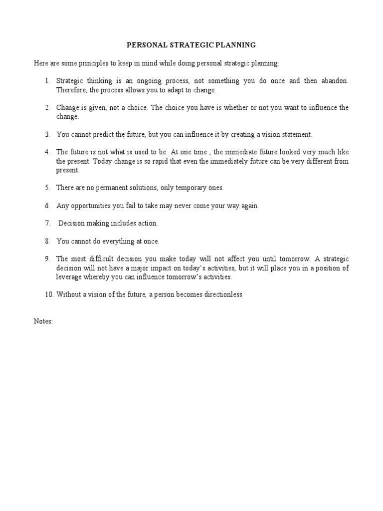 Personal Strategic Planning | PDF | Goal | Strategic Planning
