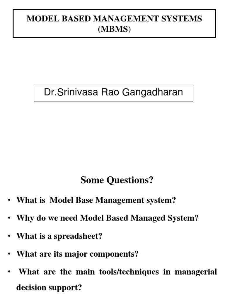 Model Based Management Systems (MBMS) - Updated | PDF | Coefficient Of ...