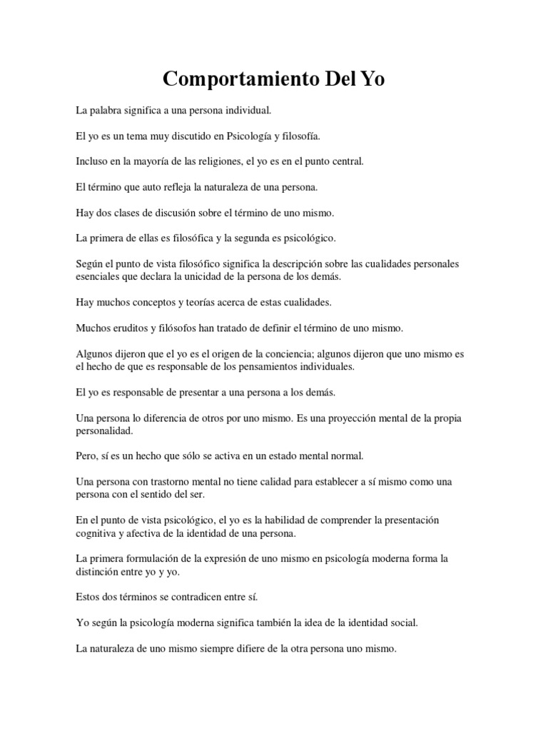 El concepto del yo: una perspectiva filosófica y psicológica | PDF ...