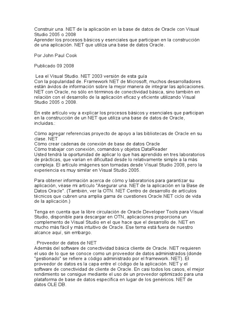 Conexion A Oracle Vb 2008 Pdf Sql C Sharp Lenguaje De Programación