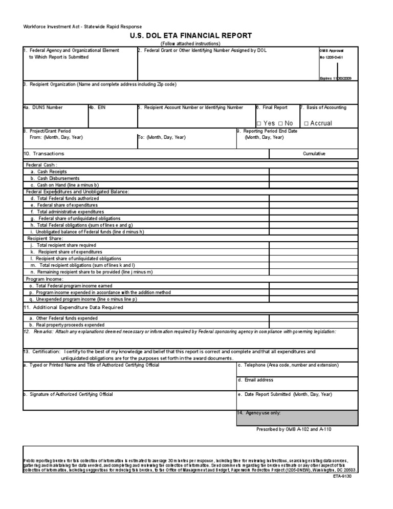 Department of Labor: ETA-9130-StateRR | PDF | Office Of Management And ...