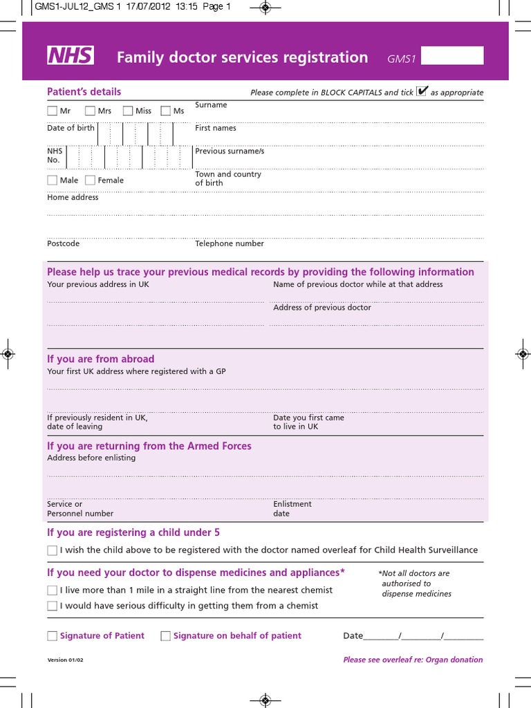 NHS Patient Registration Form | PDF