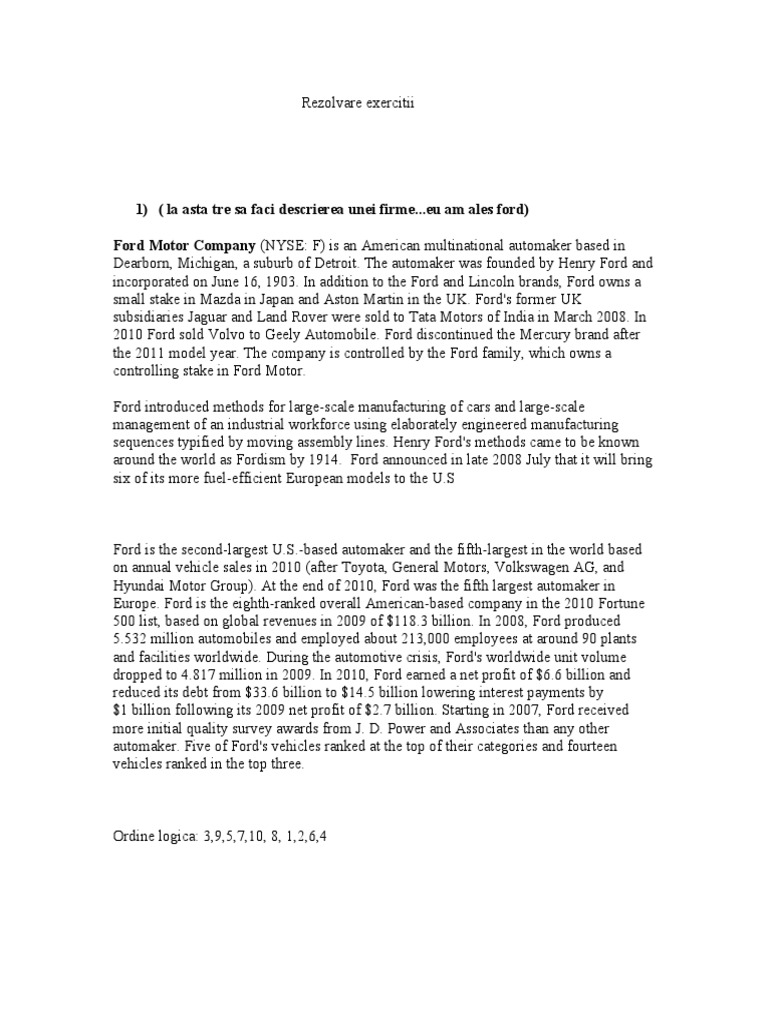 An Overview of Ford Motor Company and Its Global Operations | PDF ...