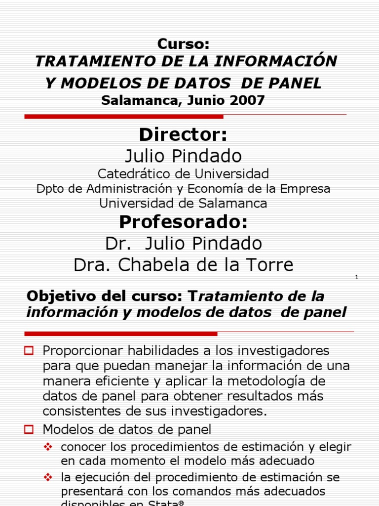 Objetivos Curso Datos de Panel | PDF | Econometría | Metodología