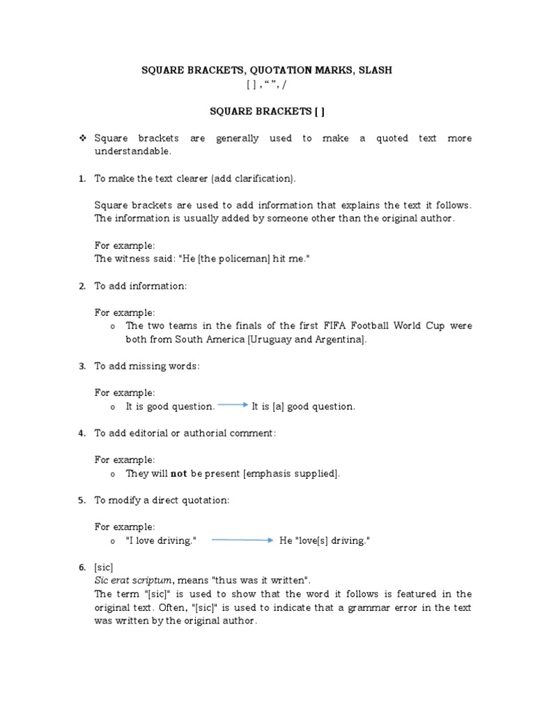 Square Brackets | Sic | Quotation Mark