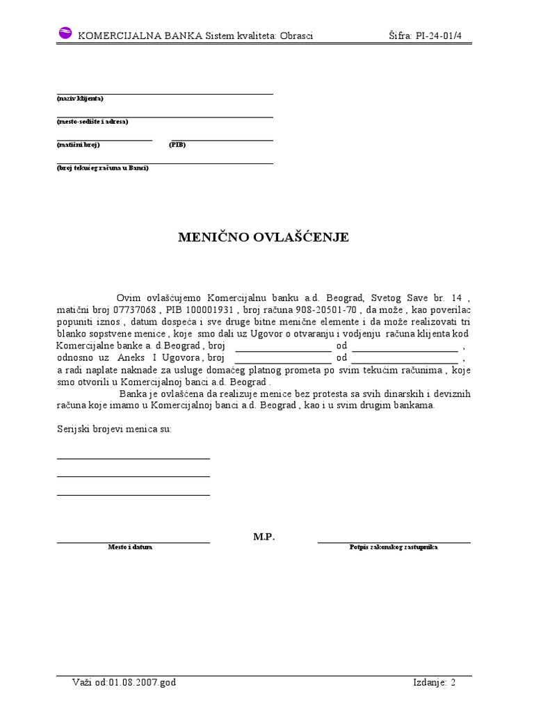 Menicno Ovlascenje | PDF