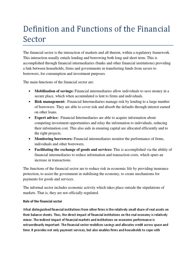Definition and Functions of The Financial Sector | PDF | Financial ...