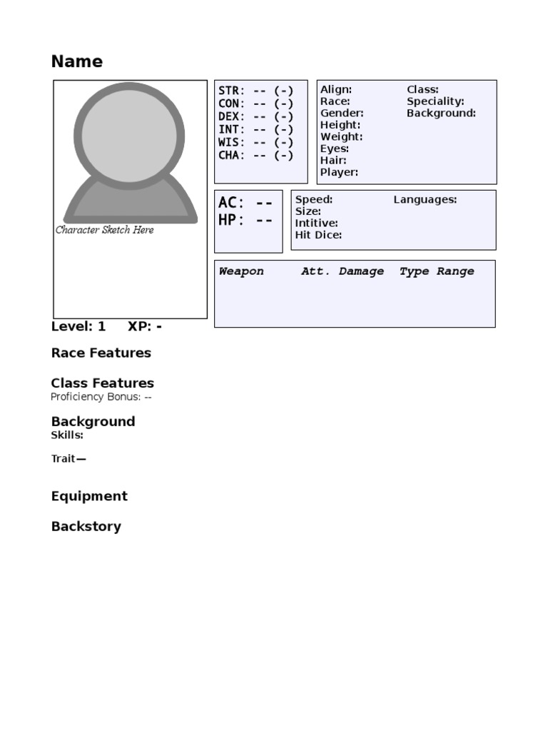 D&D Blank Character Sheet Template | PDF