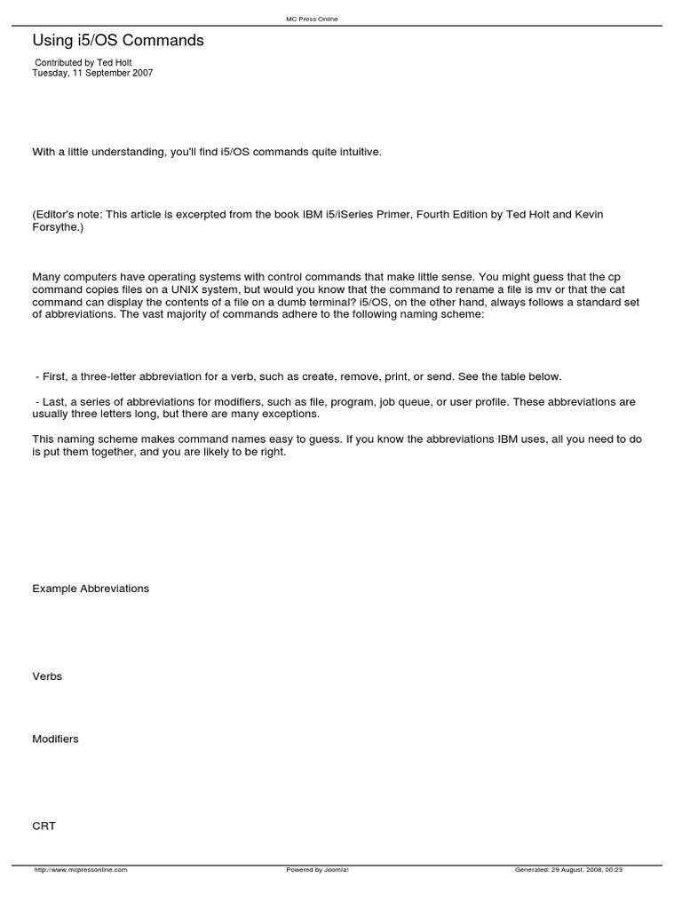 i5/OS Commands Explained | PDF | Parameter (Computer Programming) | Menu (Computing)