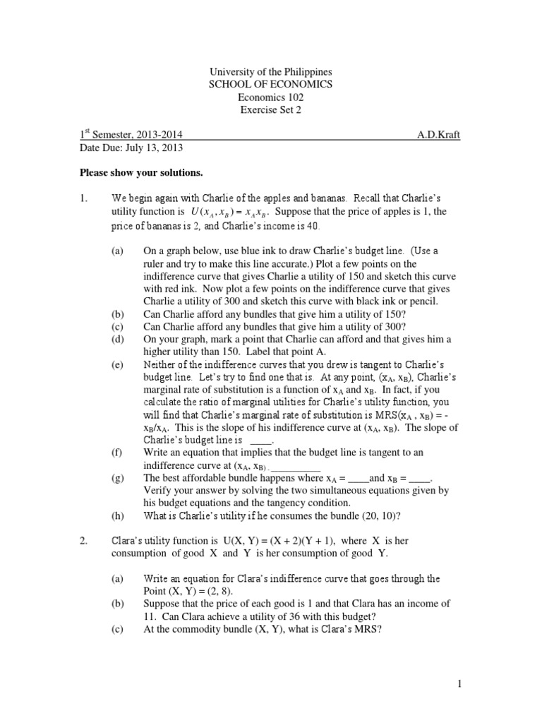 Problem Set 2 1st Sem 2013 2014 Pdf Demand Curve Demand