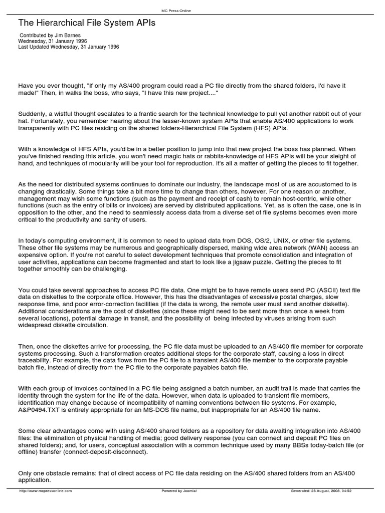 The Hierarchical File System APIs | PDF | File System | Computer File