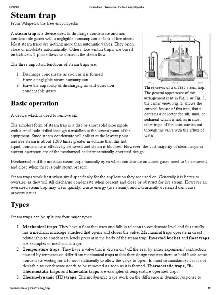 Steam Trap - Wikipedia, The Free Encyclopedia | PDF | Valve | Phases Of ...