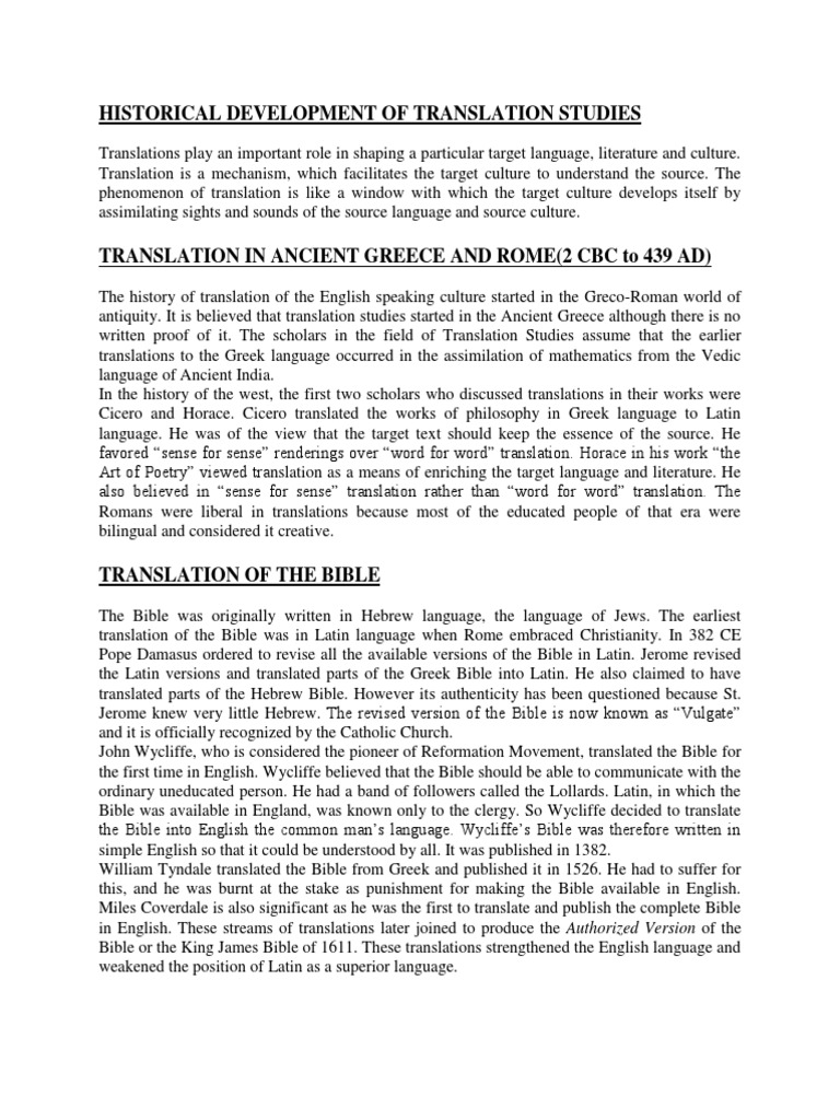 Historical Development of Translation Studies | PDF | Plutarch ...