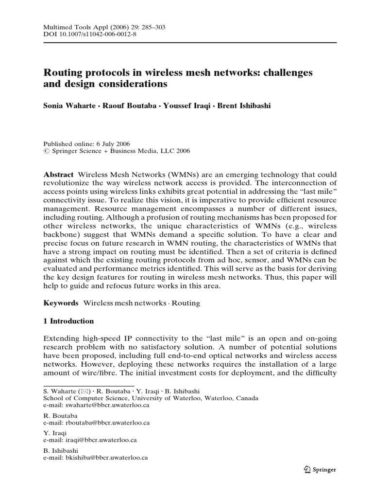 Routing Protocols in Wireless Mesh Networks: Challenges and Design Considerations | PDF ...
