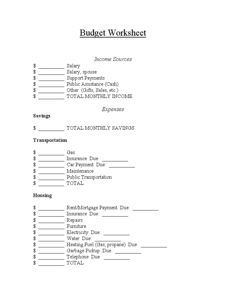 Budget Worksheet: Income Sources | PDF