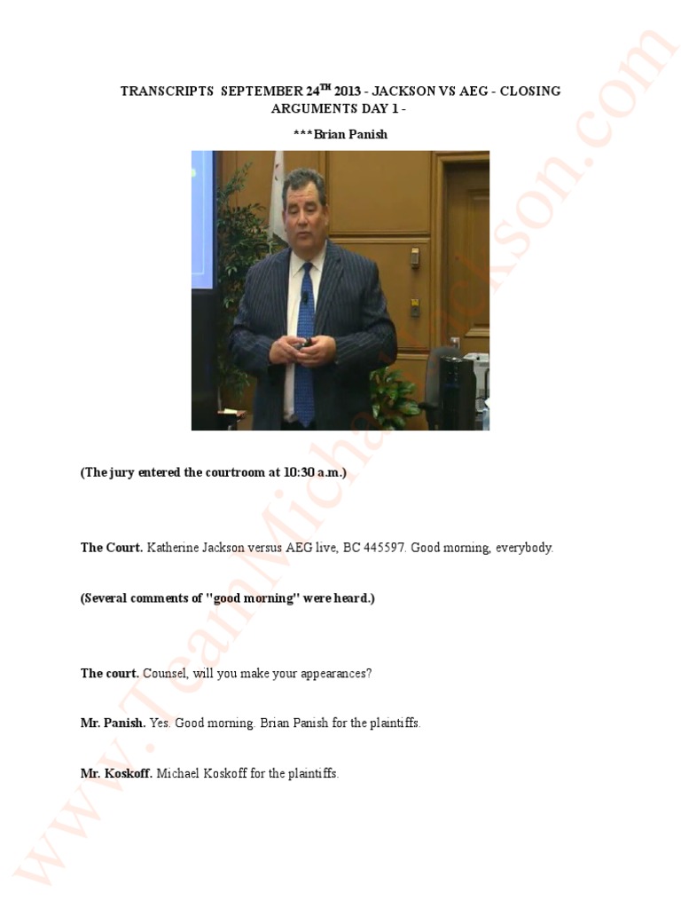 Transcripts September 24th 2013 JACKSON VS AEG - CLOSING ARGUMENTS DAY ...