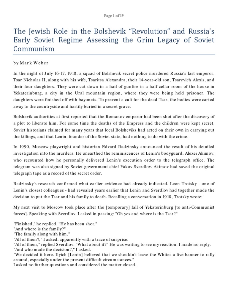 The Jewish Role in The Bolshevik "Revolution" | PDF | Vladimir Lenin ...