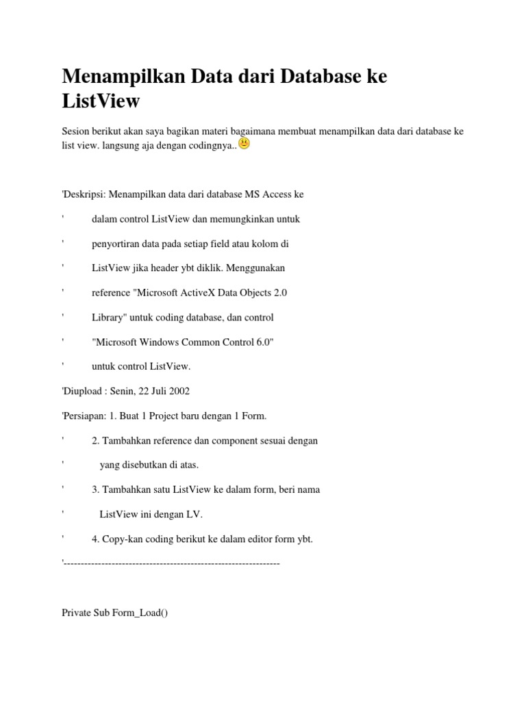 Menampilkan Data Dari Database Ke ListView | PDF