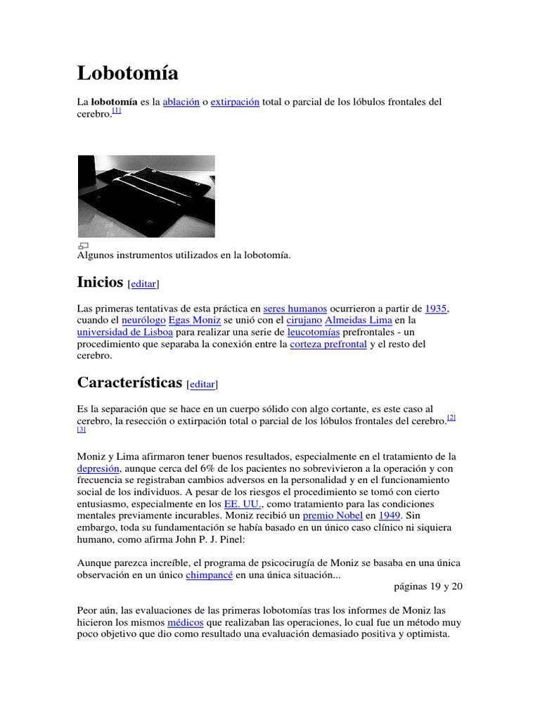 Historia y consecuencias de la lobotomía | PDF | Sicología | Medicina ...