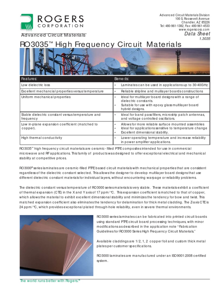 RO3035 Laminate Data Sheet PDF | PDF | Printed Circuit Board | Electricity