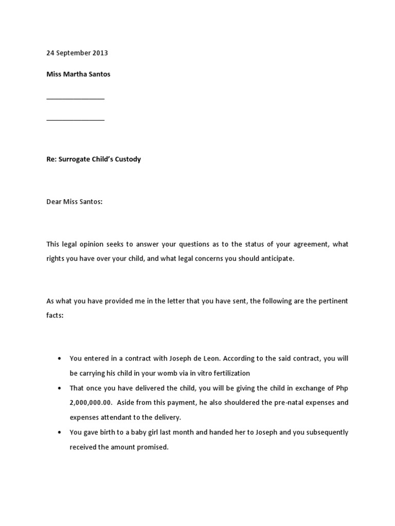 Legal Opinion Example | PDF | Surrogacy | Family