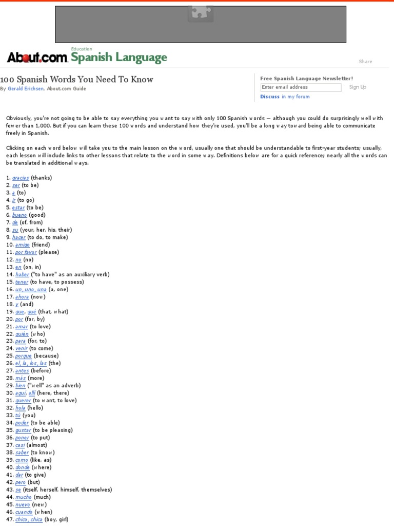 100 Spanish Words You Need To Know | PDF | Language Mechanics | Style ...