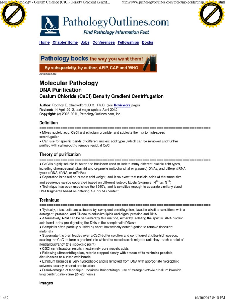 Molecular Pathology - Cesium Chloride (CSCL) Density Gradient ...