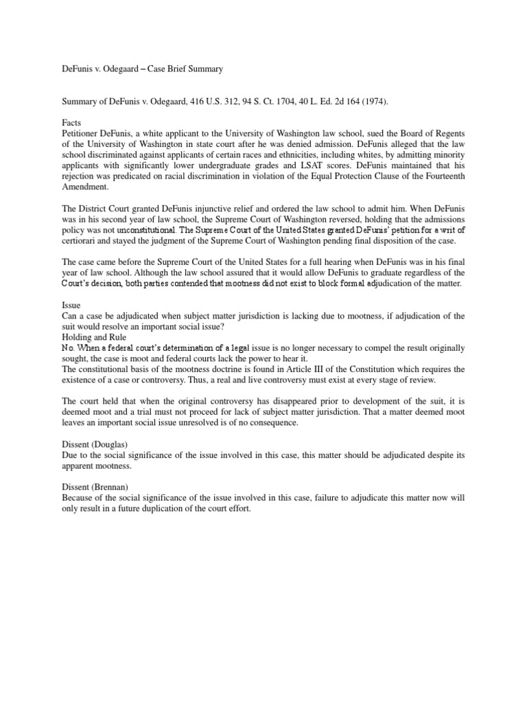 DeFunis V Odegaard | PDF | Mootness | Supreme Court Of The United States