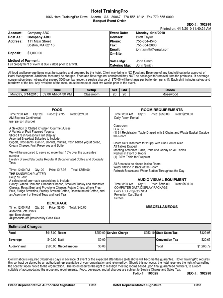 Banquet Event Order | PDF | Cuisine | Cooking