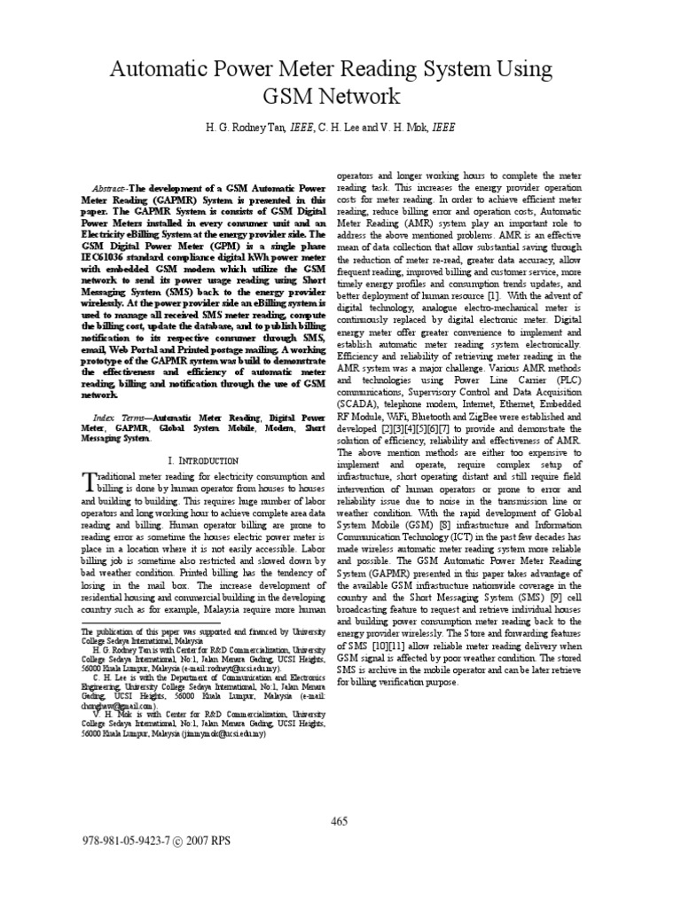 GSM Automatic Power Meter Reading System | PDF | Short Message Service ...